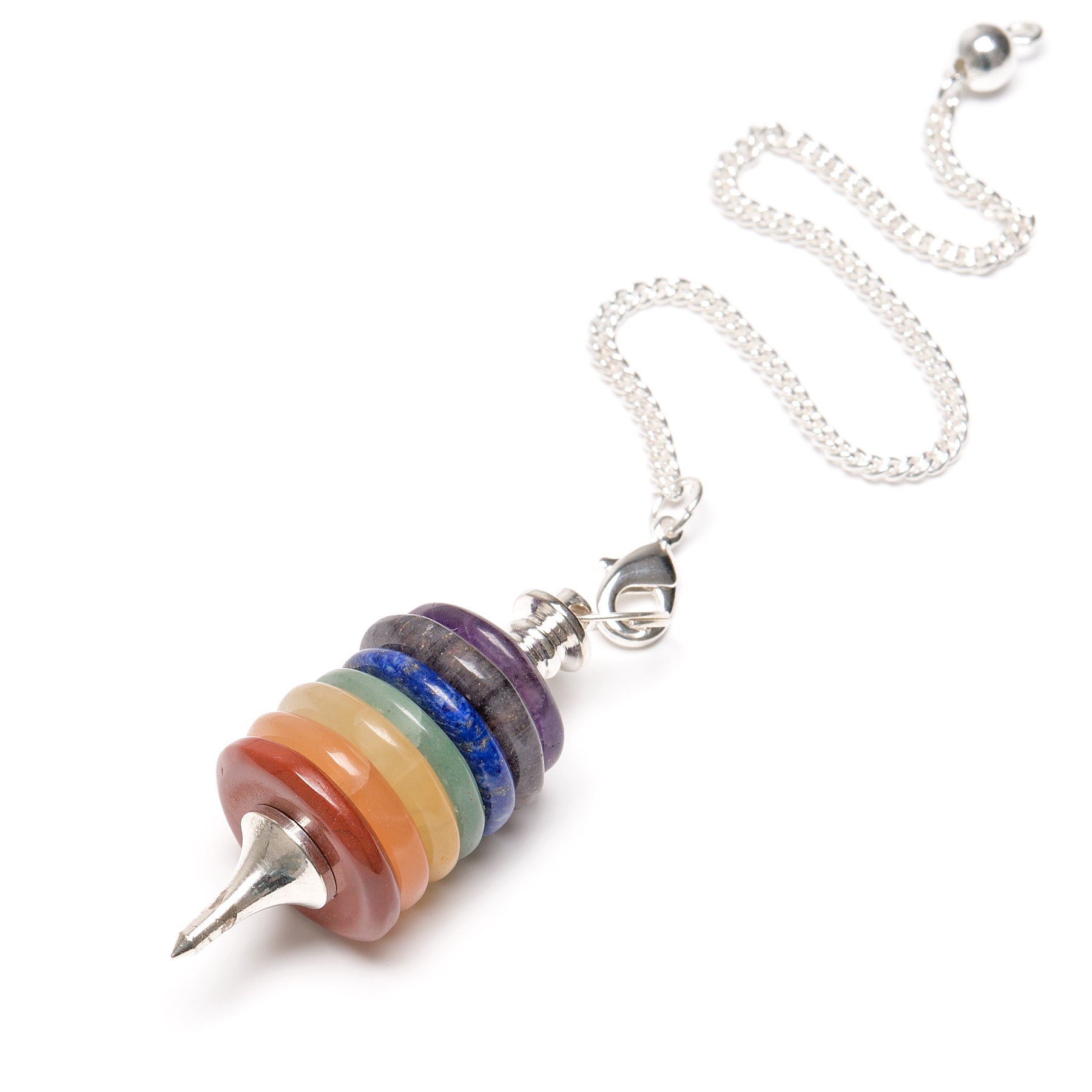 Chakra pendel, med 7 små rondeller i chakrafärgerna – Kristallrummet