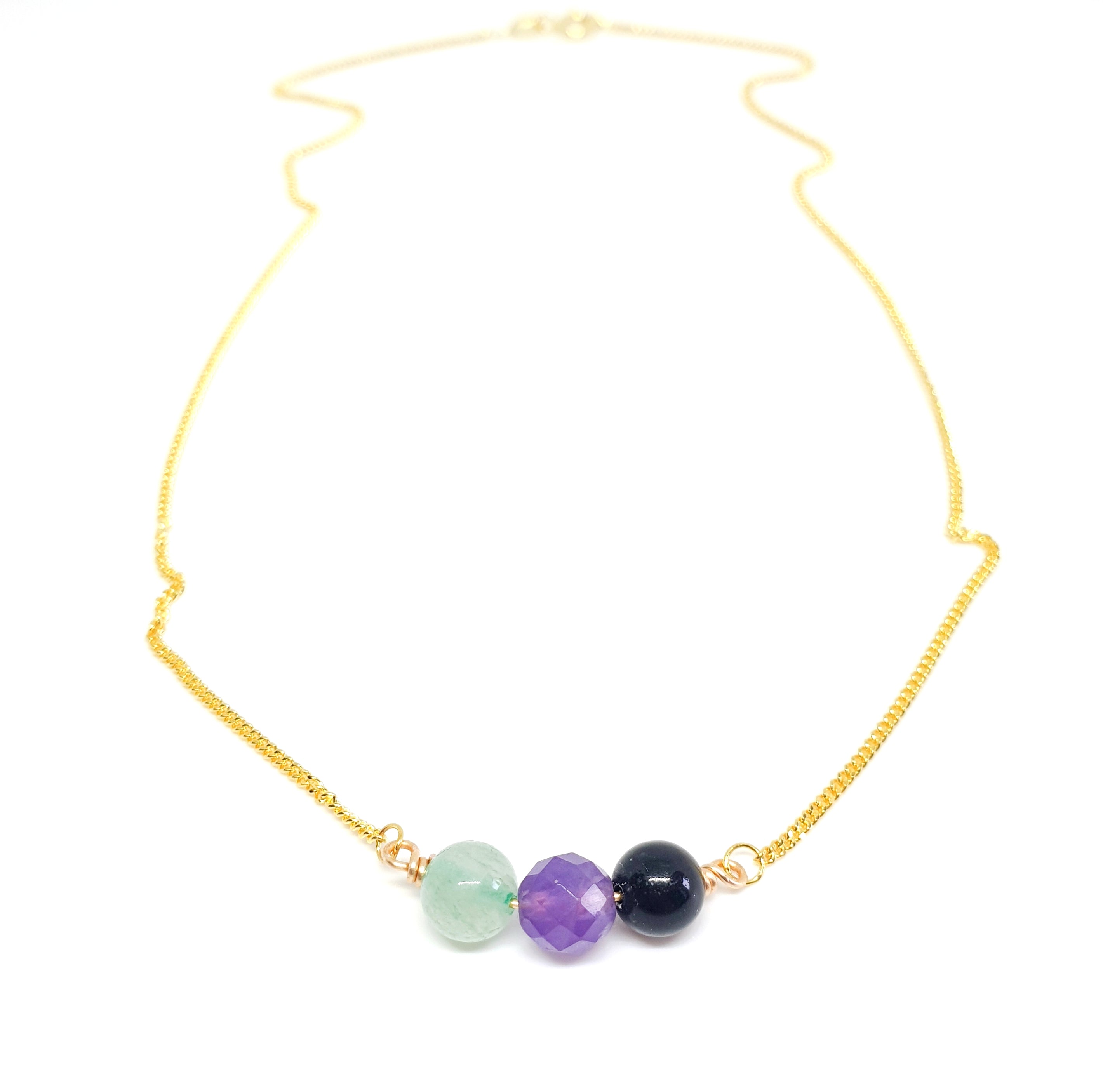 Patience intention necklace with gold chain, agate, amethyst and ...