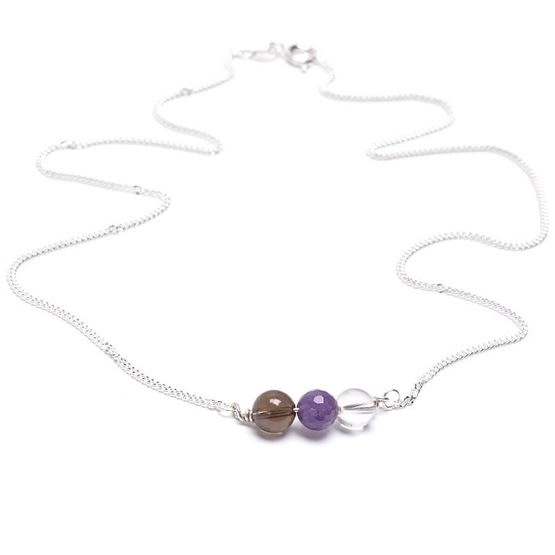 Intention necklace with amethyst, smoky quartz and rock crystal ...